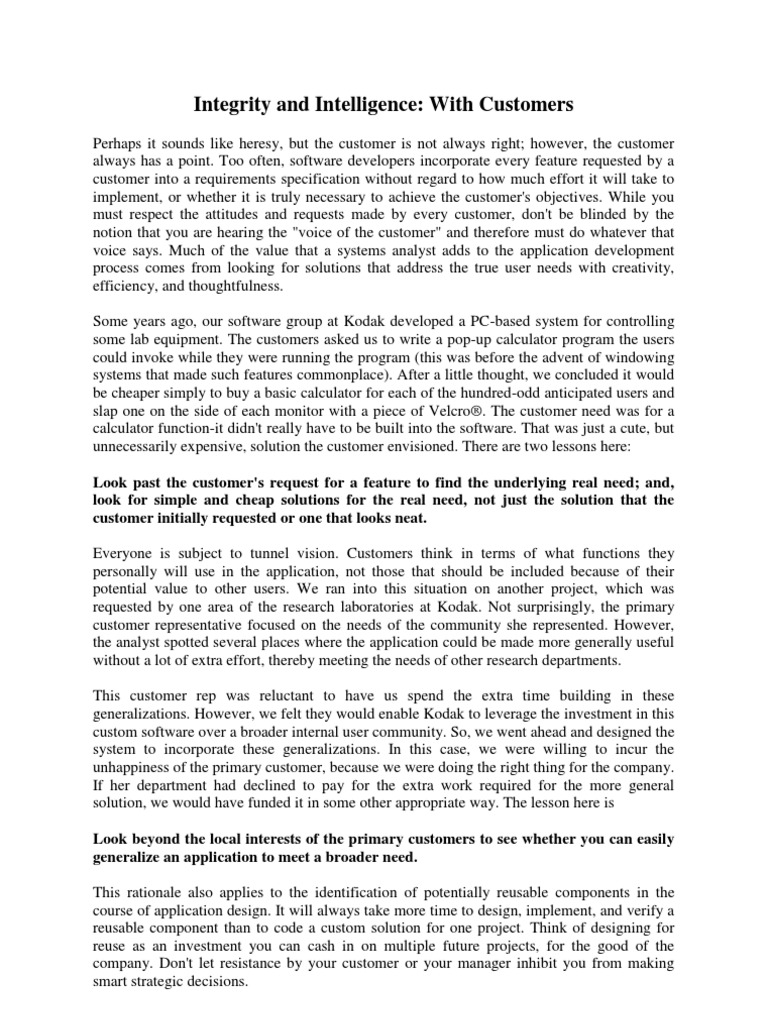 Integrity and Intelligence | PDF | Software Development | Software