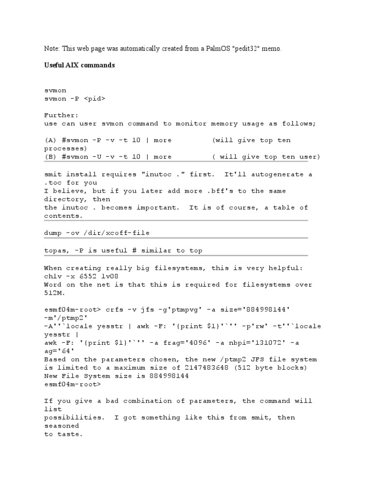 Useful AIX Commands | PDF | Transmission Control Protocol | File System