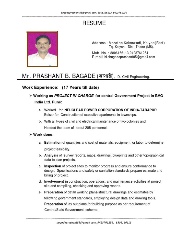 Prashant Bagade Resume | PDF | Civil Engineering | Science