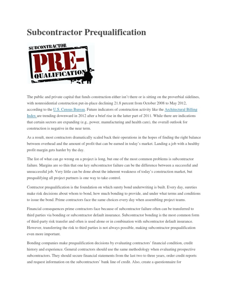 Subcontractor Prequalification Essentials | PDF | Insurance | Risk