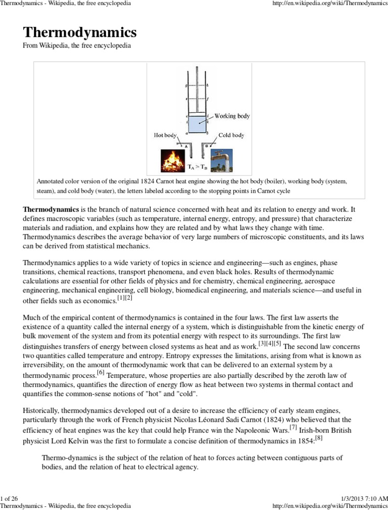 Thermodynamics: From Wikipedia, The Free Encyclopedia | PDF ...