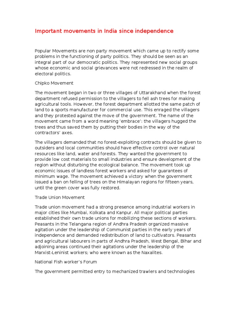 Important Movements in India Since Independence | PDF | Business