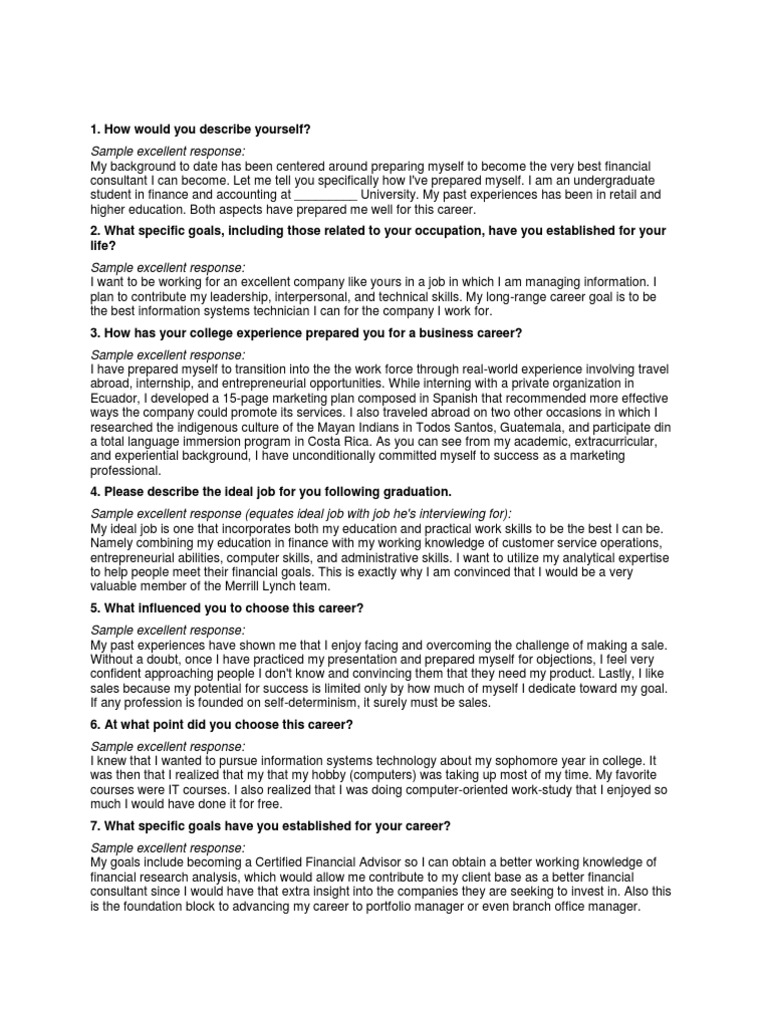 Sample Interview Questions | PDF | Goal | Internship