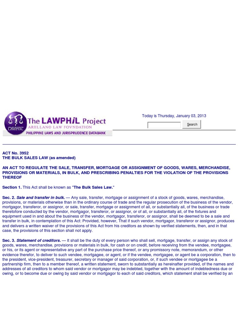 Bulk Sales Law Overview | PDF