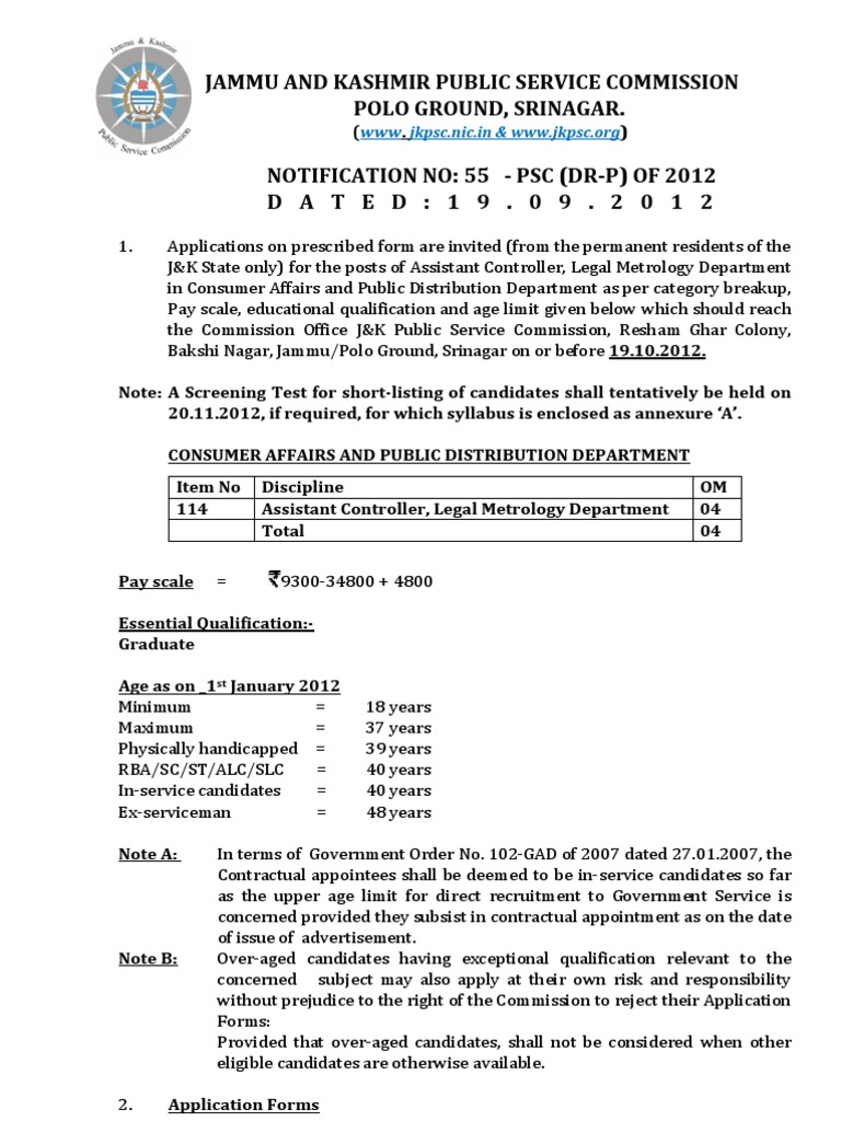 Notification Assistant Controller | PDF | Permanent Residence (United ...