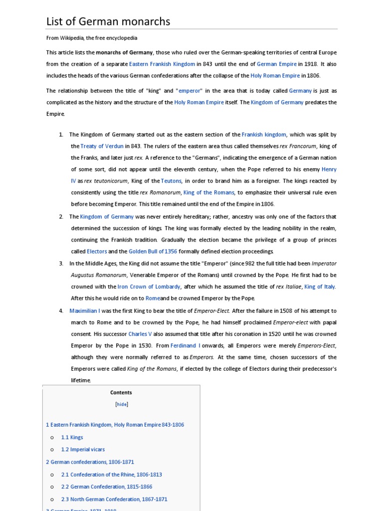 List of German Monarchs: From Wikipedia, The Free Encyclopedia | PDF ...