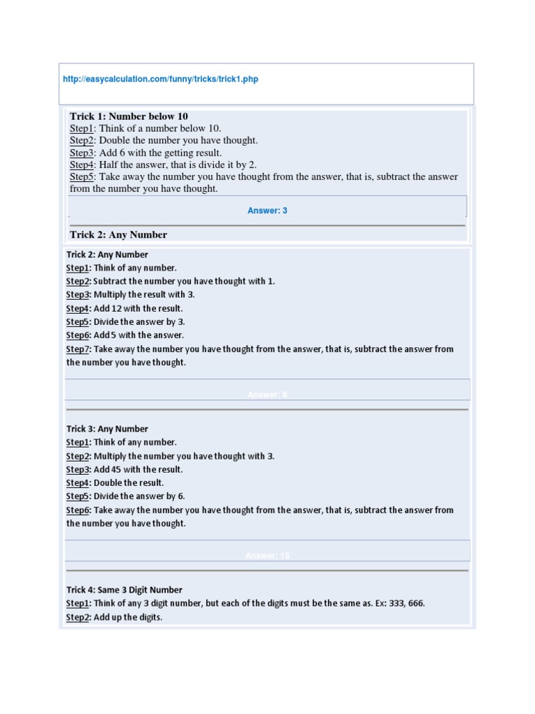 Math Magic Tricks Guide | PDF | Written Communication | Arithmetic