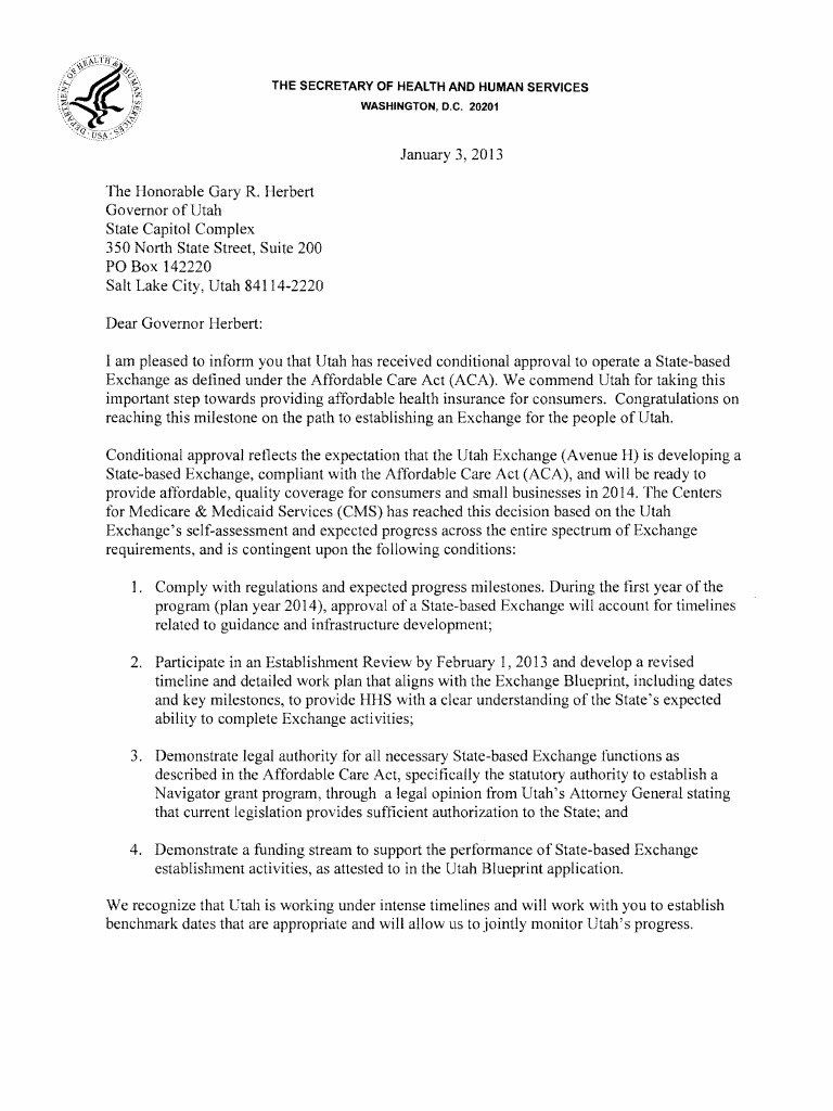 Utah's Conditional ACA Exchange Approval | PDF | Utah | Patient ...