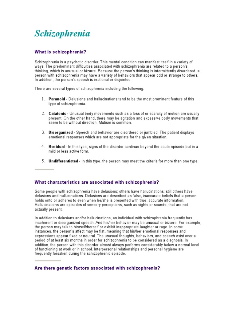 Schizophrenia | PDF | Schizophrenia | Delusion