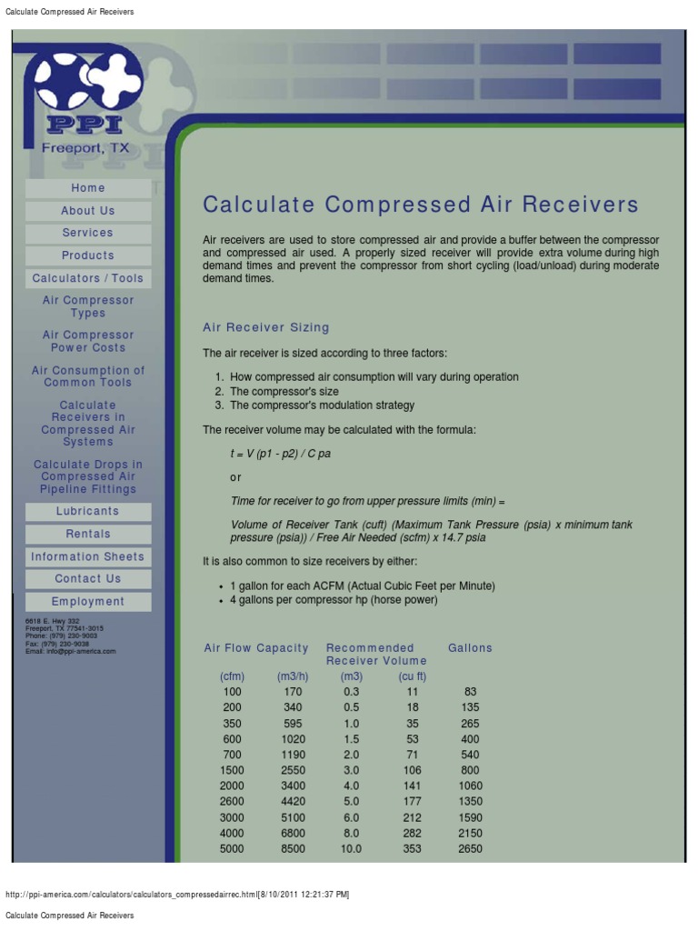 Calculate Compressed Air Receivers | PDF