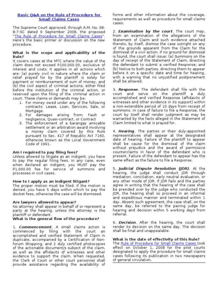 Small Claims & Summary Procedure | PDF | Lawsuit | Pleading Small Claims & Summary Procedure | PDF | Lawsuit | Pleading