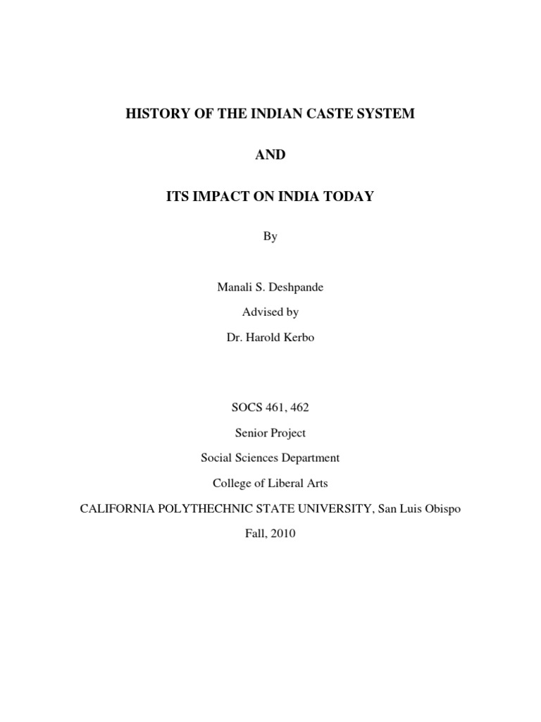 History of The Indian Caste System and Its Impact Today MA Thesis | PDF | Dalit | Caste