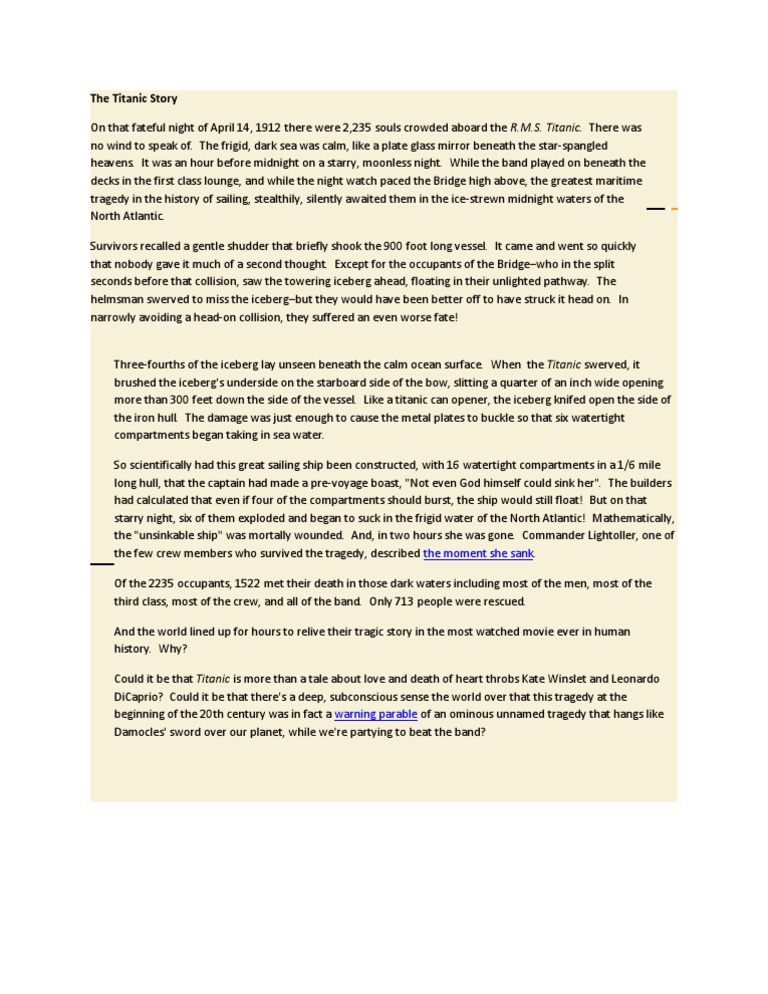 The Titanic Story | PDF | Rms Titanic | Ships