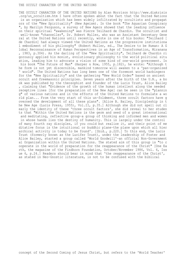 The Occult Character of The United Nations | PDF | New Age | New World ...