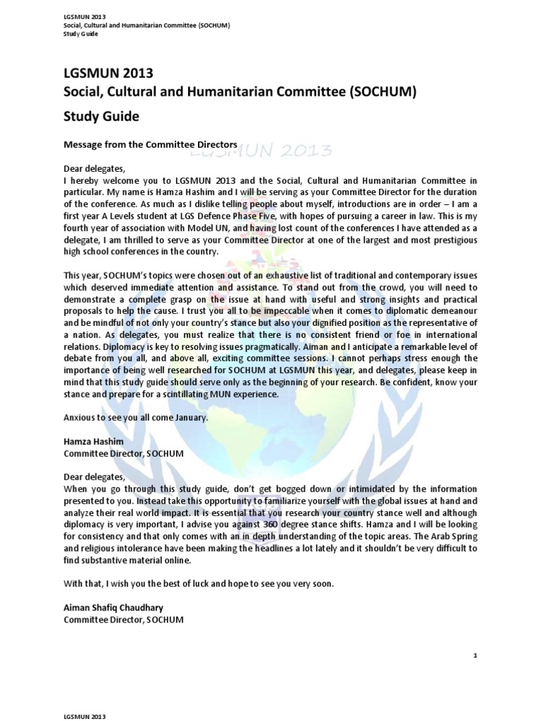 LGSMUN 2013 SOCHUM Study Guide | PDF | Freedom Of Speech | Human Rights