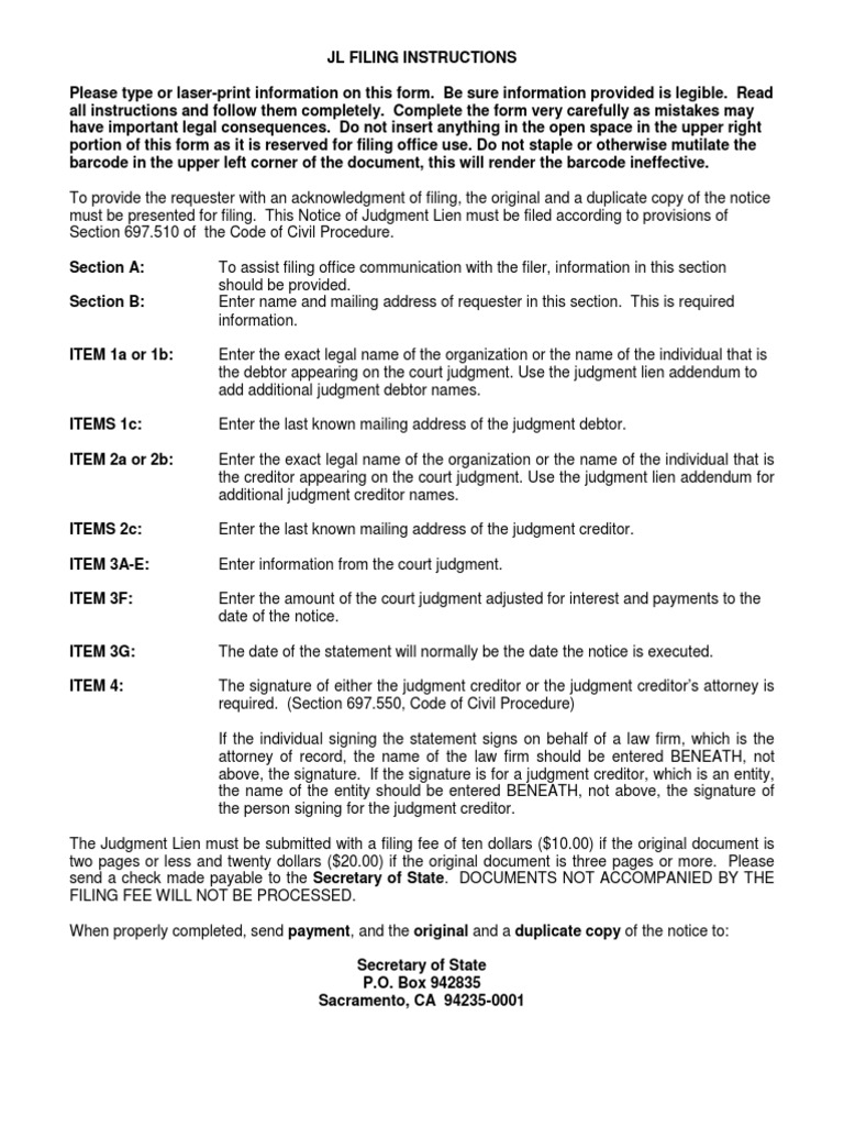 Judgement Lein Form | PDF | Judgment (Law) | Common Law