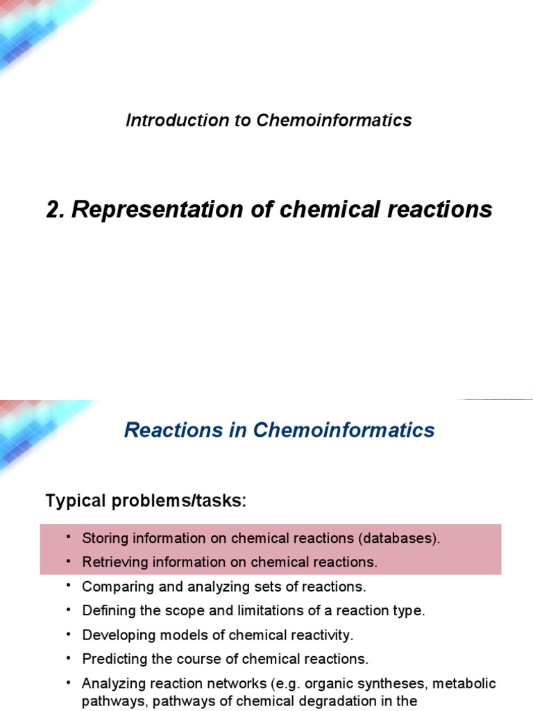 Representation of Chemical Reactions: Introduction To Chemoinformatics | PDF | Chemical ...