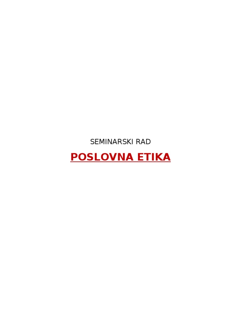 Seminarski Rad - Poslovna Etika | PDF