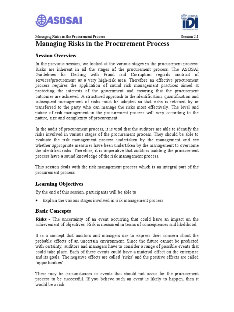 Managing Risks in The Procurement Process | PDF | Risk Management | Risk