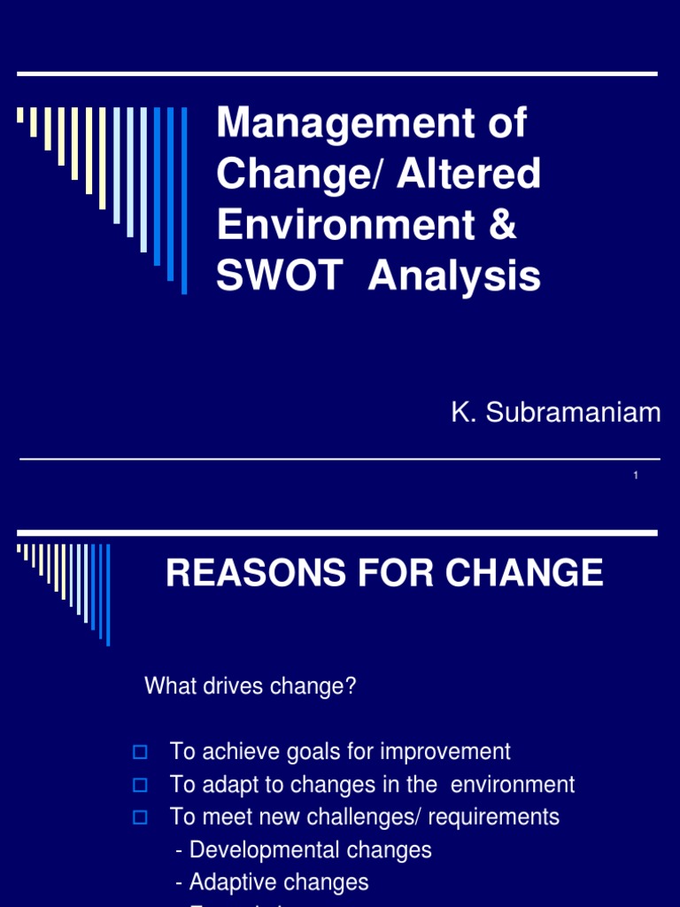 Management of Change/ Altered Environment & SWOT Analysis: K ...
