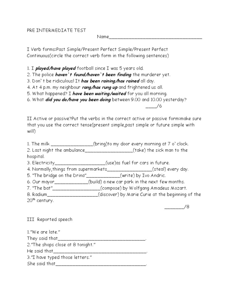 Pre Intermediate Test | PDF | Morphology | Style (Fiction)