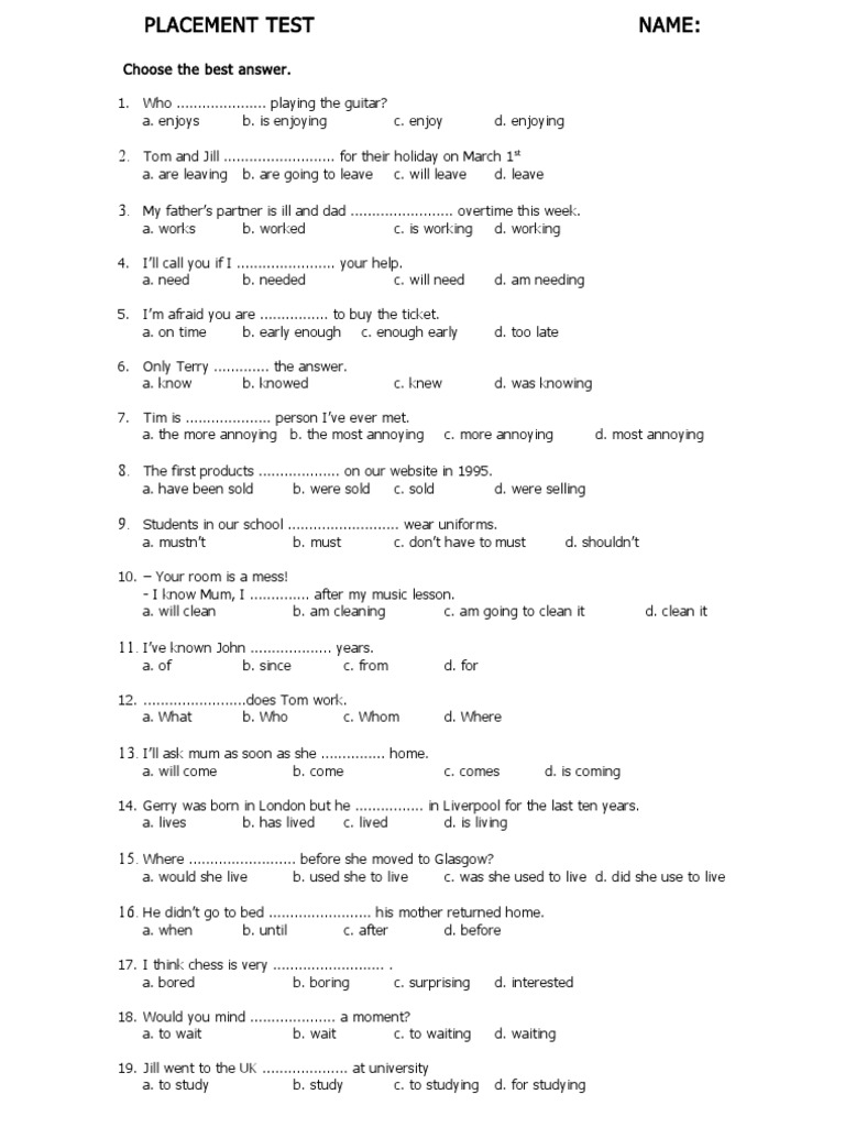 Placement Test | PDF