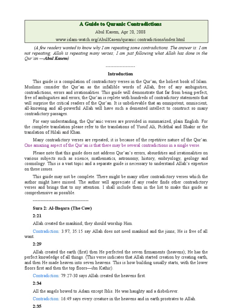 A Guide To Quranic Contradictions | PDF | Prophets And Messengers In ...