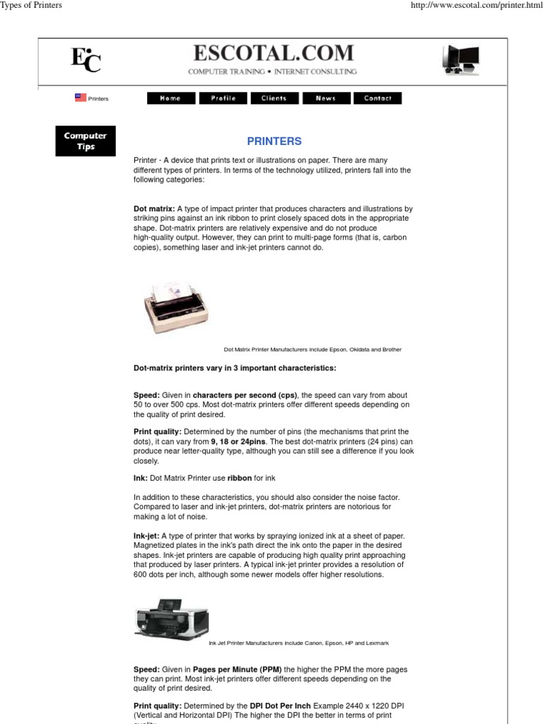 Types of Printers | PDF | Printer (Computing) | Office Equipment