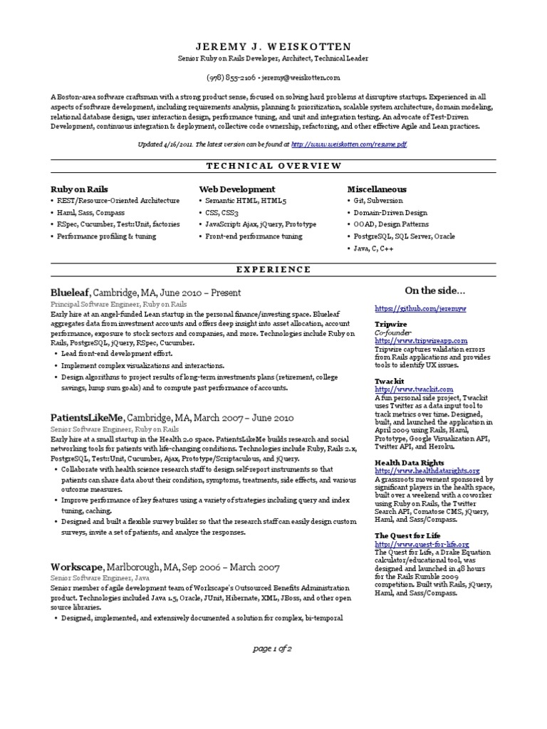 Resume JW | PDF | Ruby On Rails | Computing