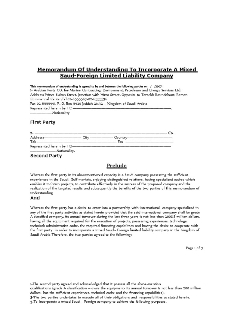 MOAU | PDF | Articles Of Association | Saudi Arabia