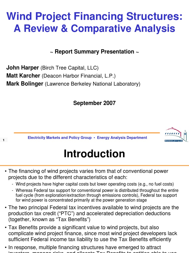 A Review & Comparative Analysis: Wind Project Financing Structures | PDF