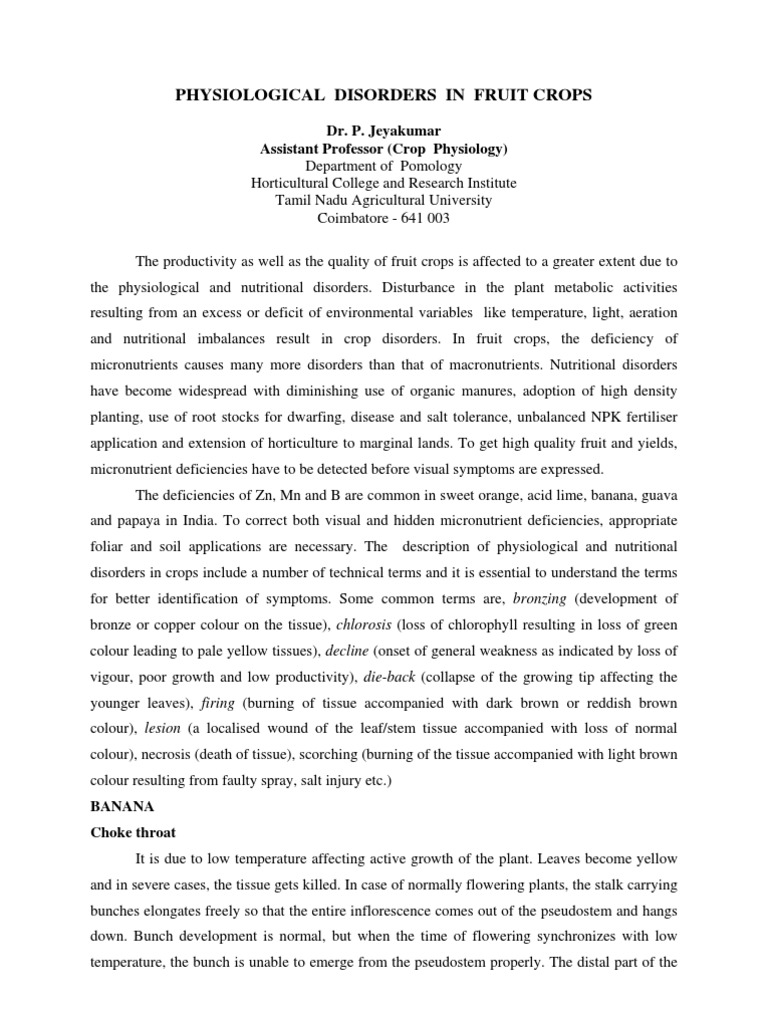 Physiological Disorders in Fruit Crops | PDF | Plant Physiology | Soil
