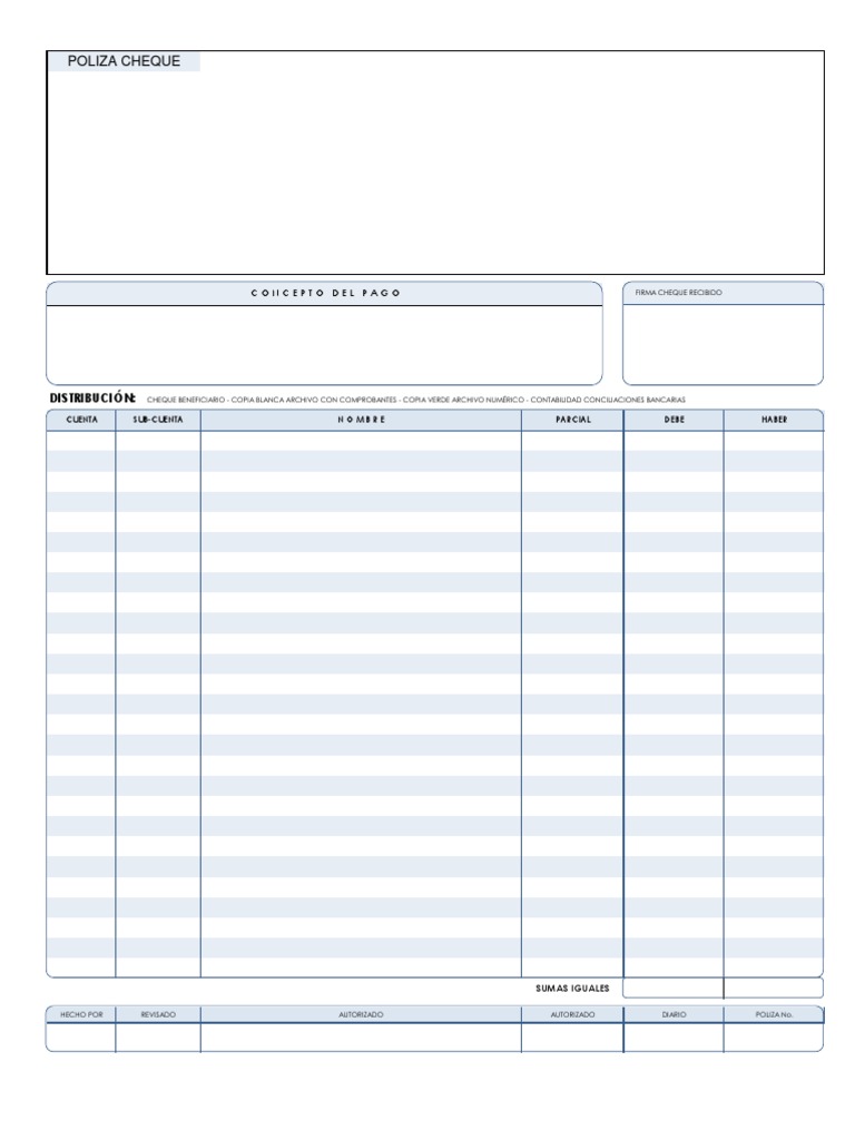 Formato: Poliza Cheque | Servicio financiero y comercial | Contabilidad ...