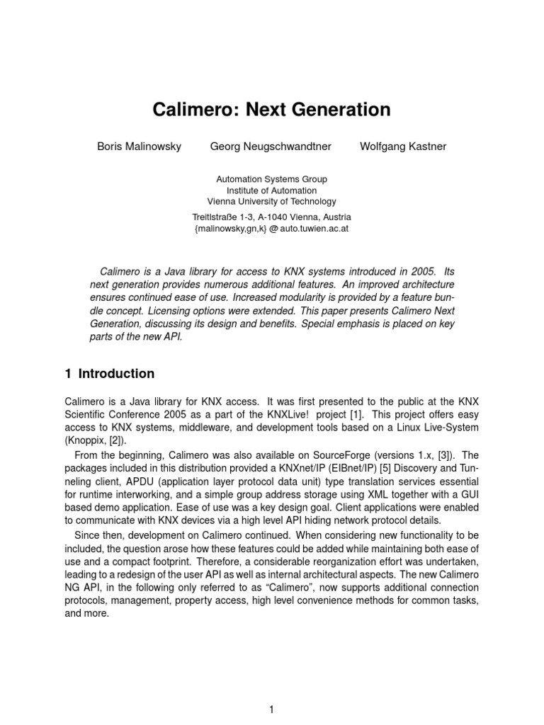 Calimero NG | PDF | Application Programming Interface | Computer Network