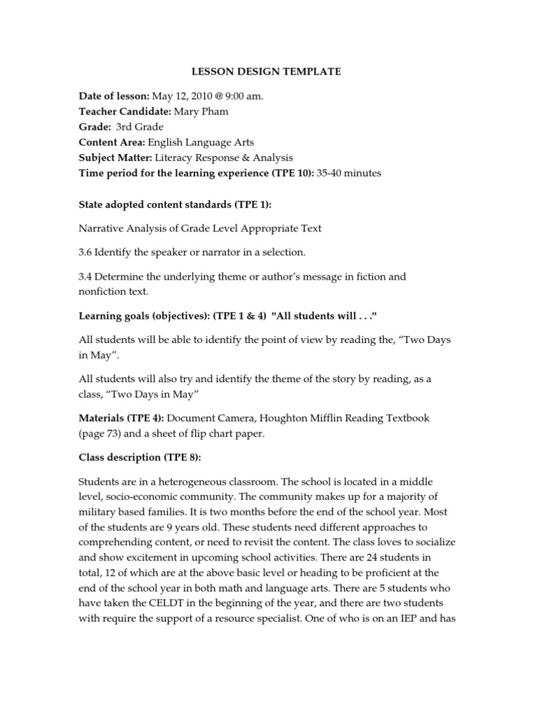Lesson Design For Narrative Perspective | PDF | Narration | Narrative