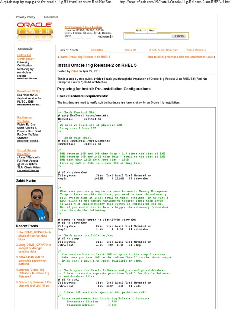 A Quick Step by Step Guide For Oracle 11g R2 Installation On Red Hat Enterprise Linux 5 | PDF ...