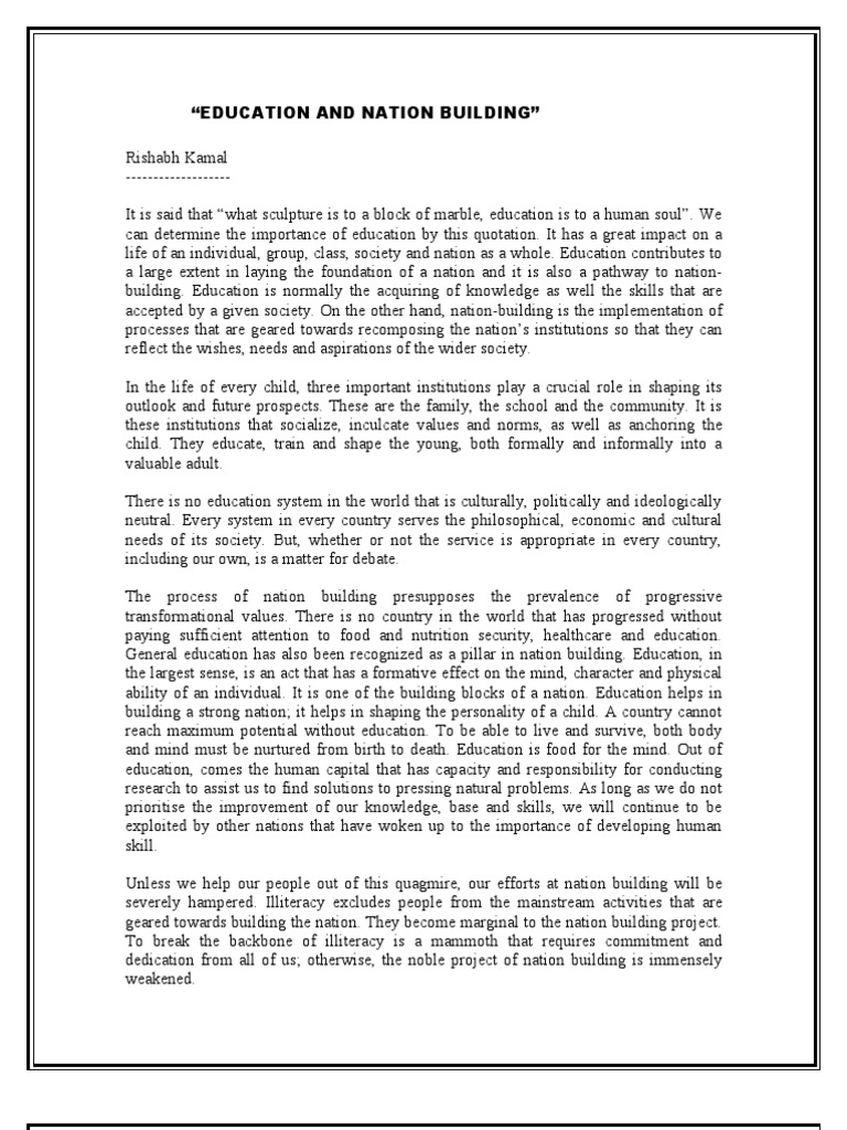 Education and Nation Building | PDF | Value (Ethics) | Society