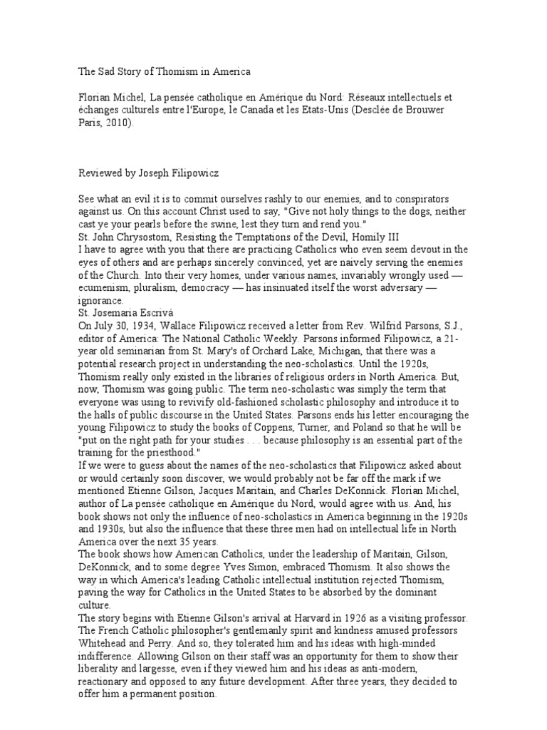 The Sad Story of Thomism in America | PDF | Thomism | University Of ...