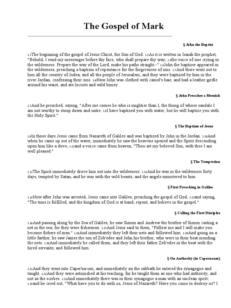The Gospel of Mark | PDF | John The Baptist | Christianity