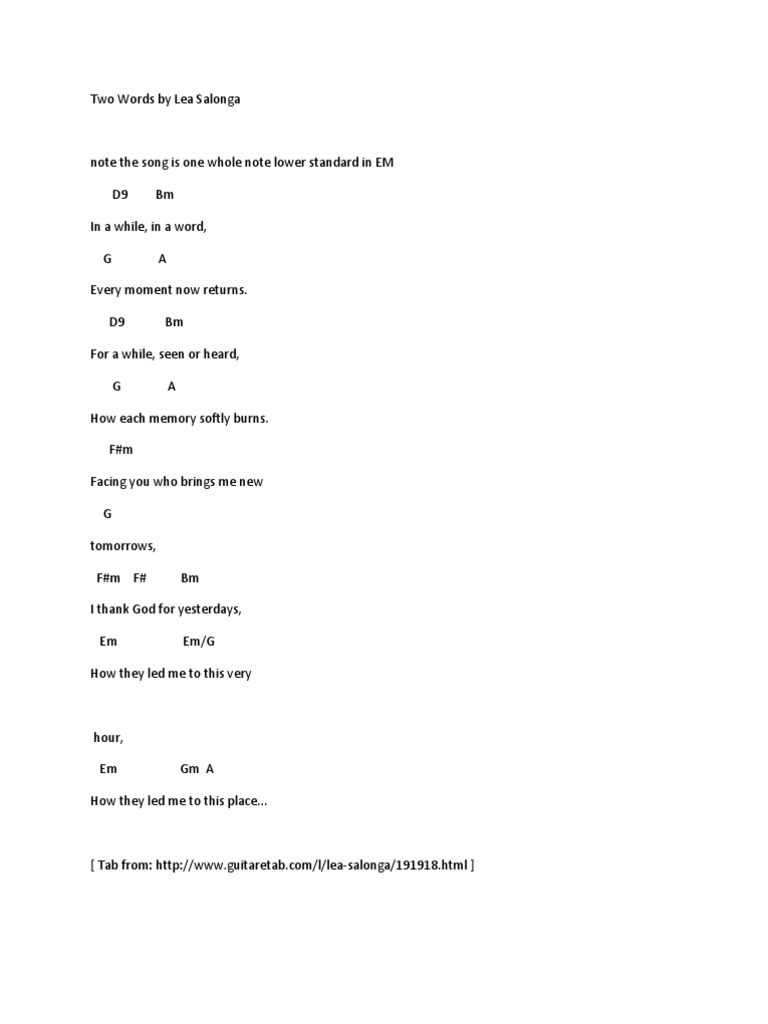 Two Words by Lea Salonga Chords | PDF | Language Arts & Discipline | Art