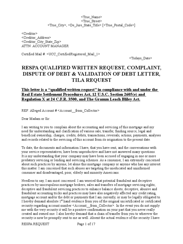 Respa Letter | PDF | Mortgage Loan | Deed Of Trust (Real Estate)