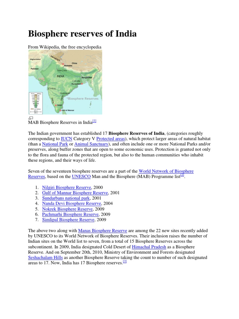 India’s 17 Biosphere Reserves Overview | PDF | Wildlife | Endangered ...