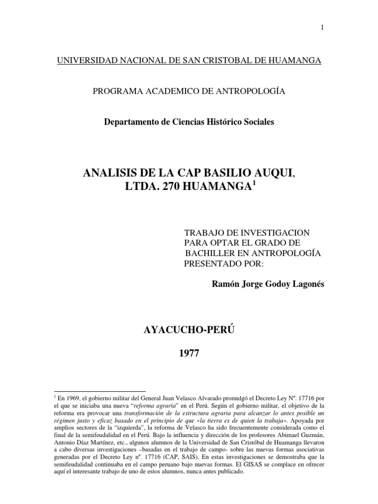 Análisis de La Cap Basilio Auqui, Ltda. 270 Huamanga | PDF ...