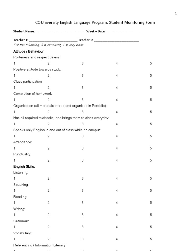 Student Monitoring Form | PDF | Study Skills | English Language