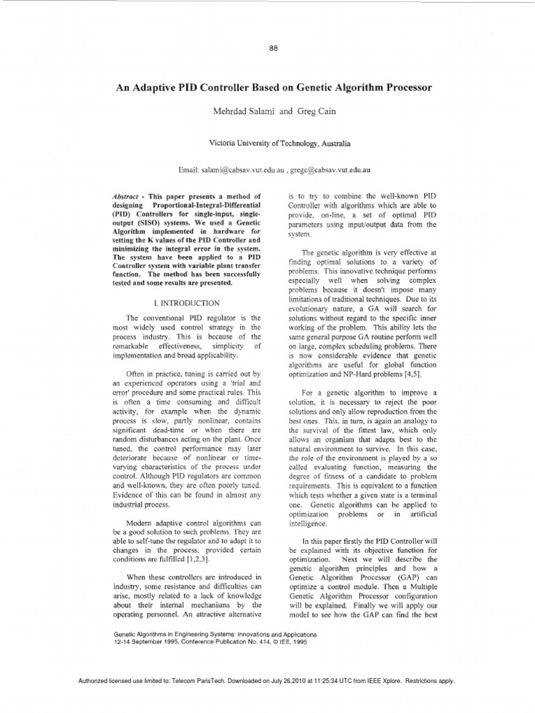 N Adaptive PID Controller Based On Genetic Algorithm Processor | PDF | Genetic Algorithm ...