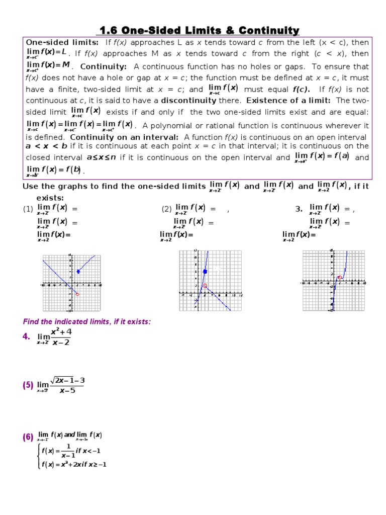 One-Sided Limits and Continuity Explained | PDF
