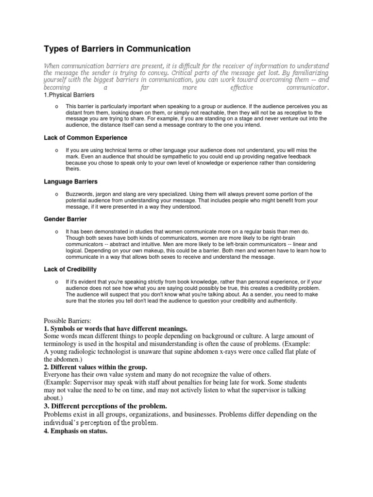 Barriers in Communication | PDF | Jargon | Disability