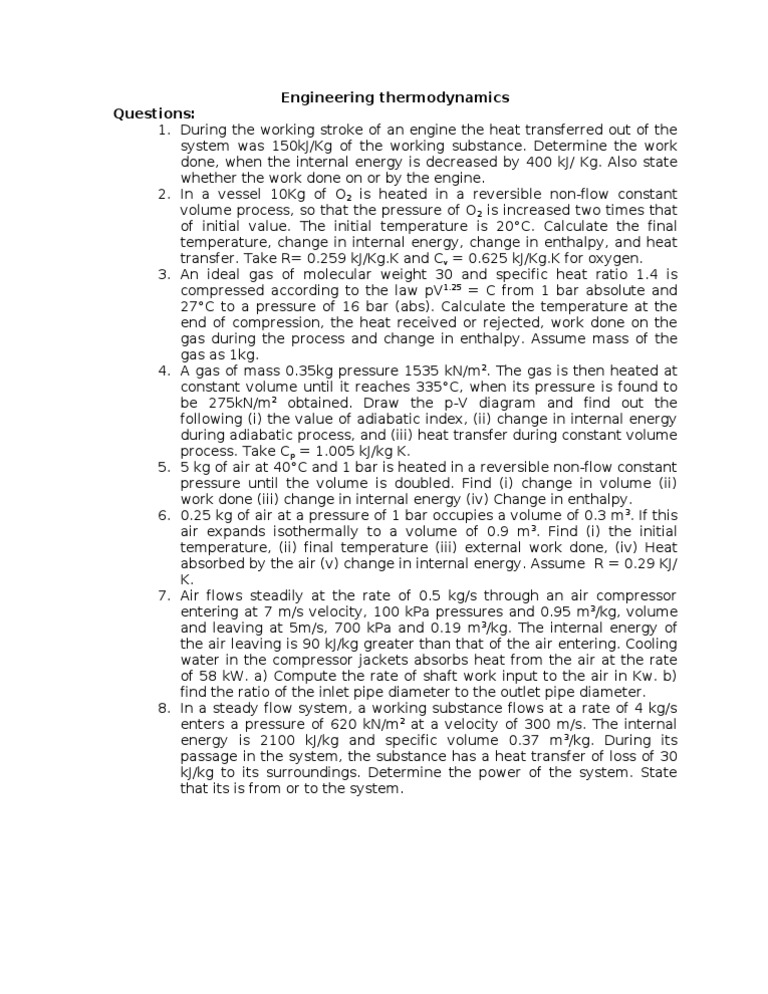 Thermodynamics Questions | PDF | Enthalpy | Heat