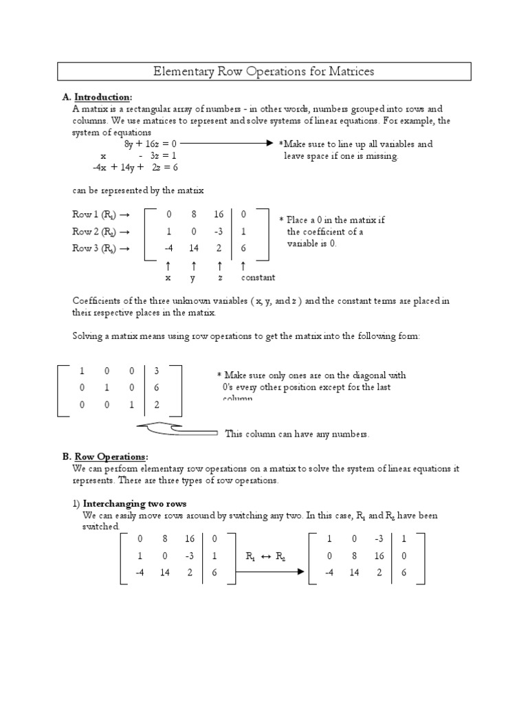 Elementary Row Operations | PDF