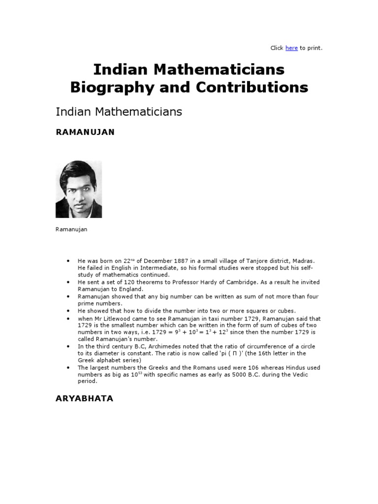 Indian Mathematicians Biography and Contributions | PDF | Teaching ...